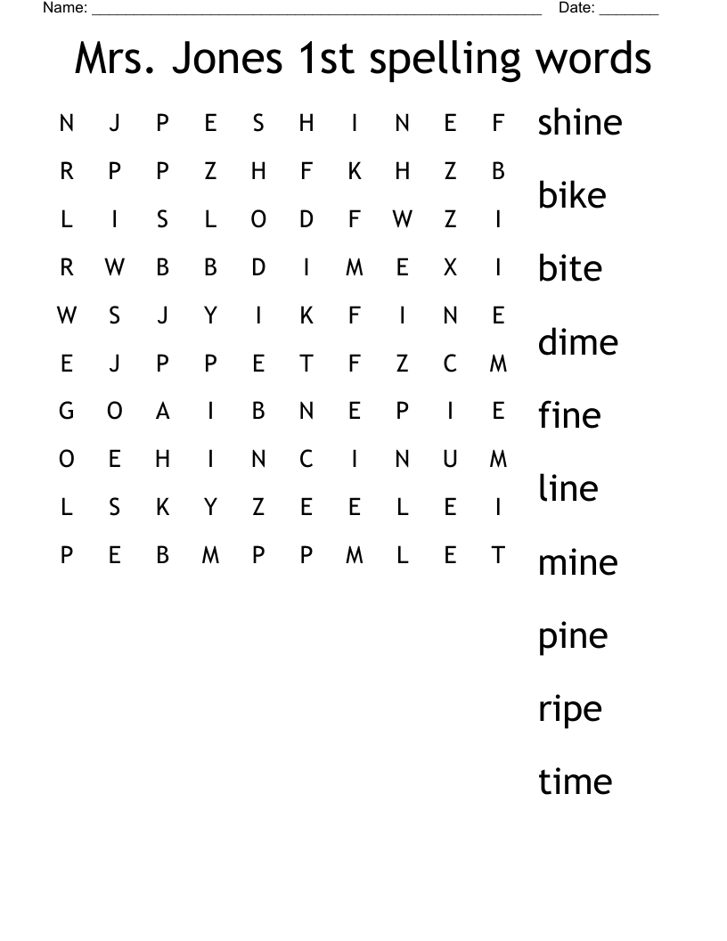 Mrs Jones 1st Spelling Words Word Search WordMint