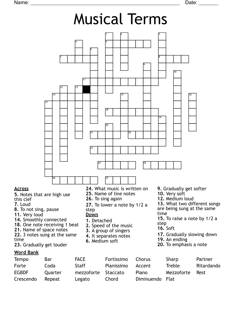 Musical Terms Crossword - WordMint