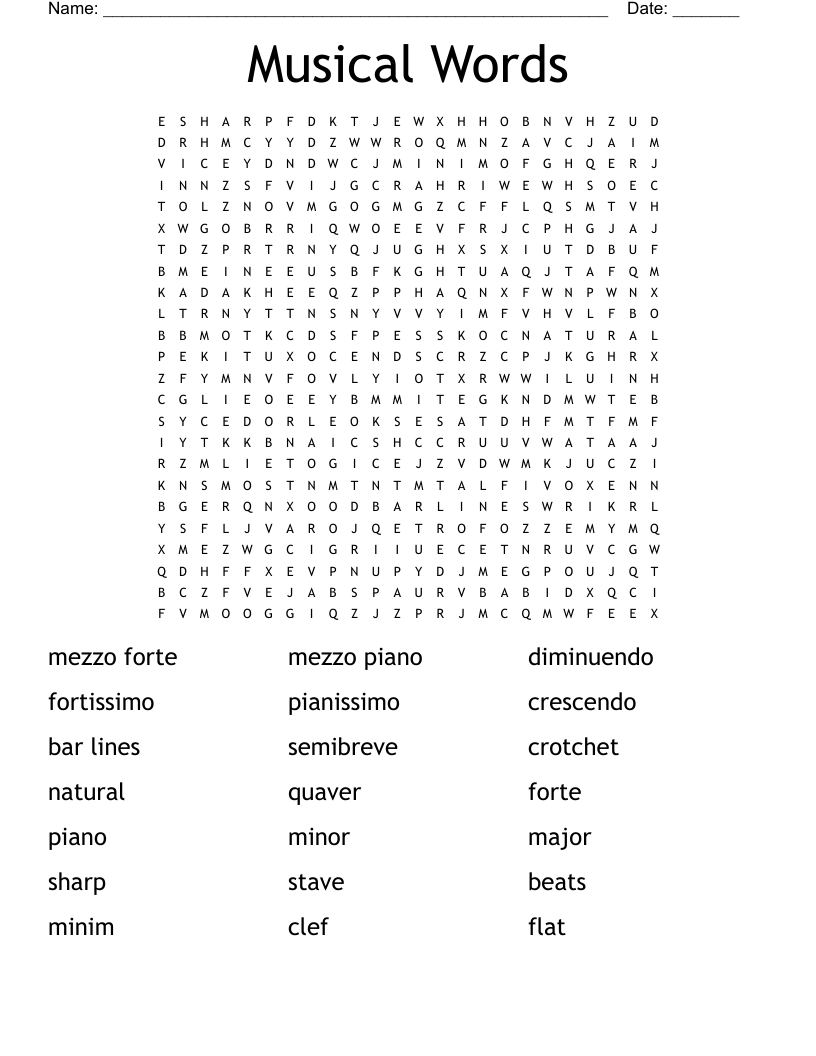 Musical Words Word Search - WordMint