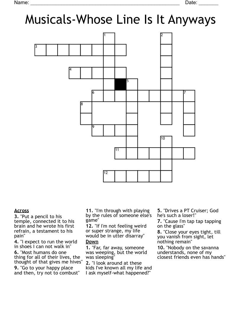 Musicals-Whose Line Is It Anyways Crossword - WordMint