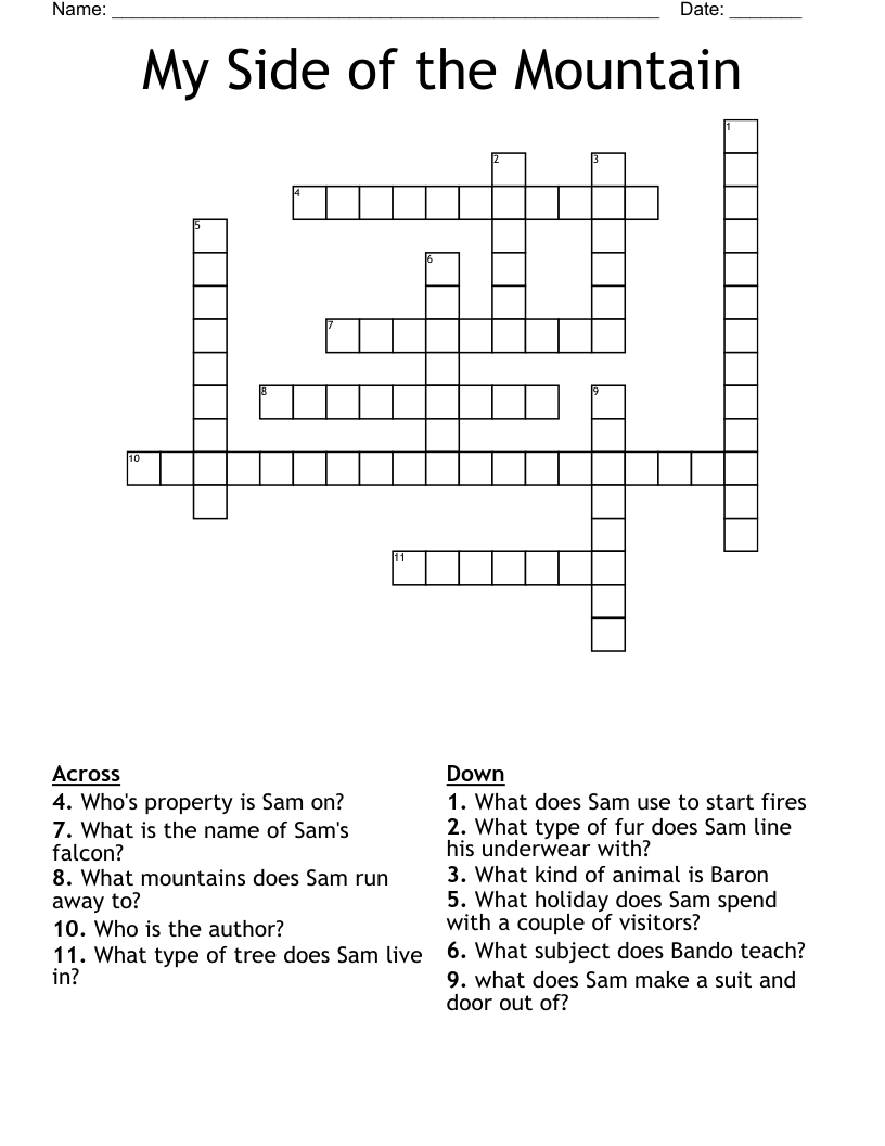 My Side of the Mountain Crossword - WordMint