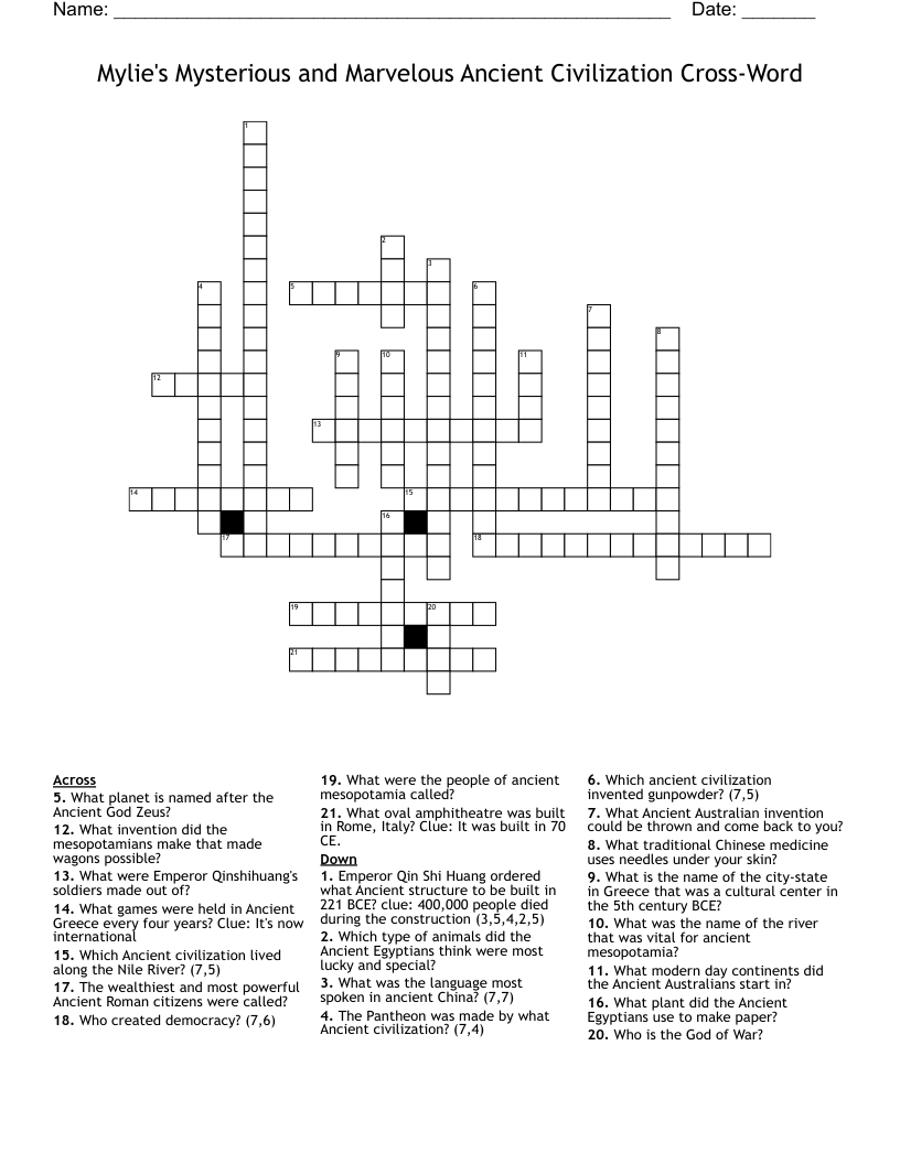 Mylie's Mysterious and Marvelous Ancient Civilization Cross-Word ...