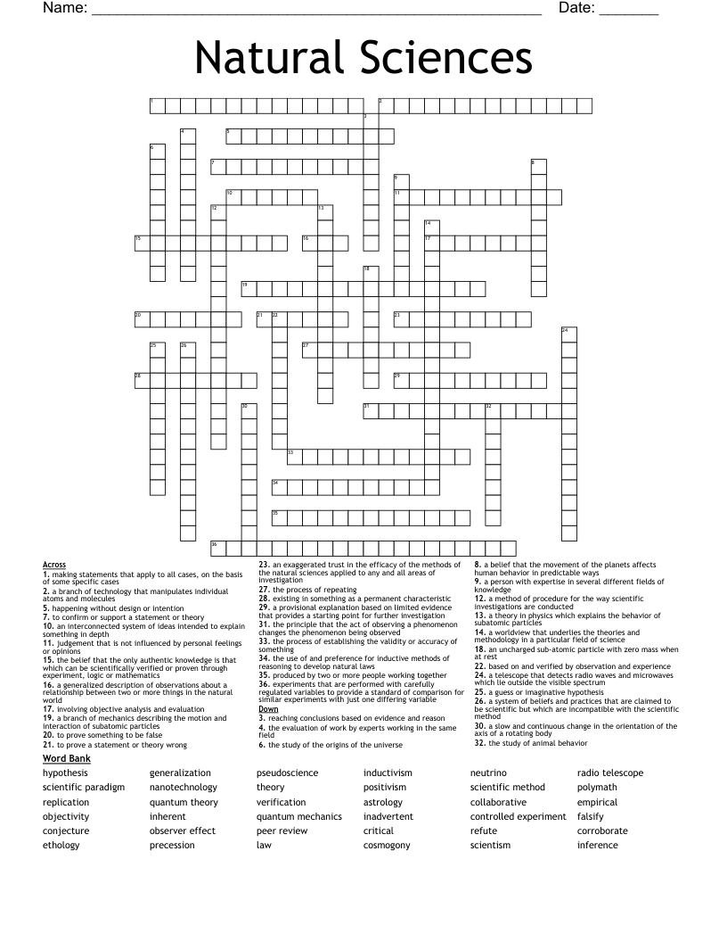 Natural Sciences Crossword - WordMint