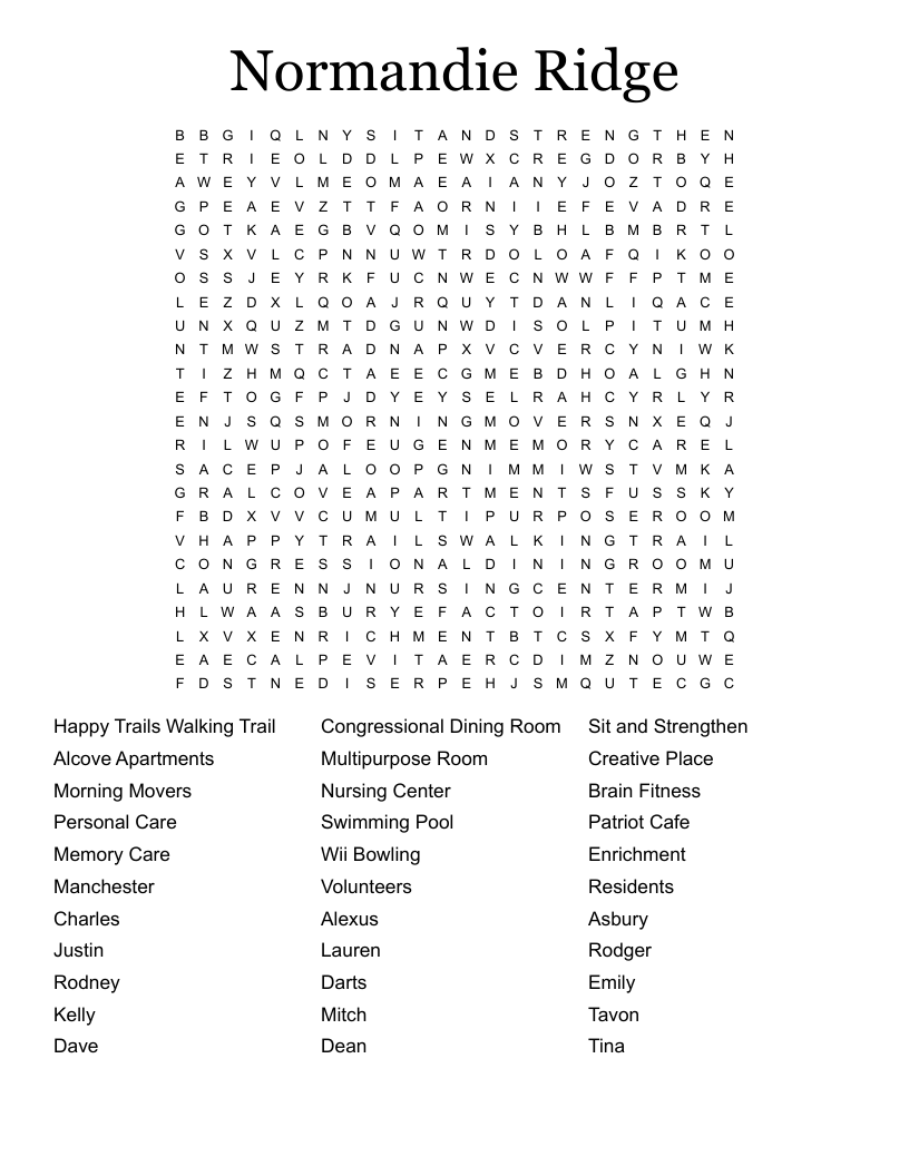 Normandie Ridge Word Search - WordMint