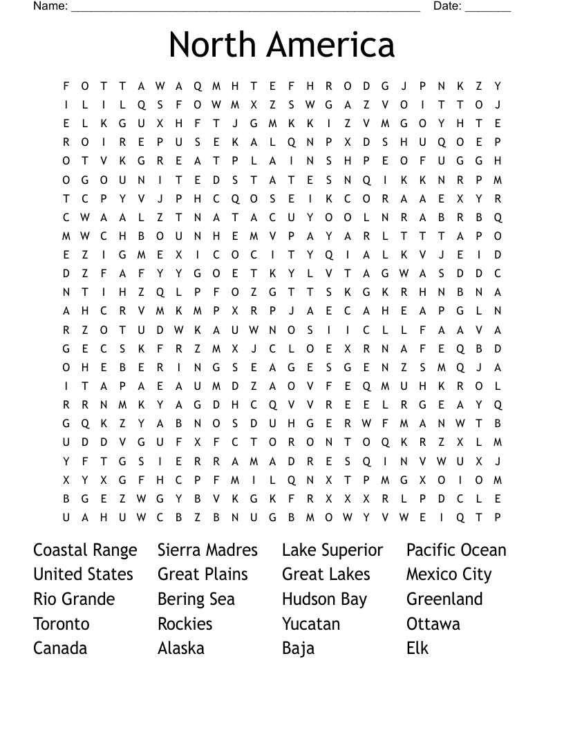 North America Word Search WordMint
