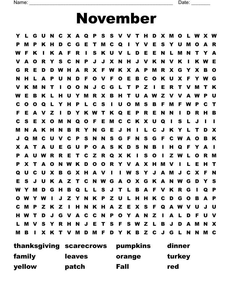 November Word Search - WordMint