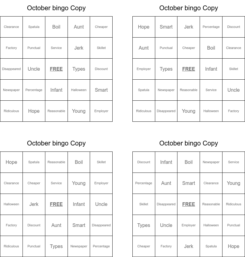 October bingo - WordMint