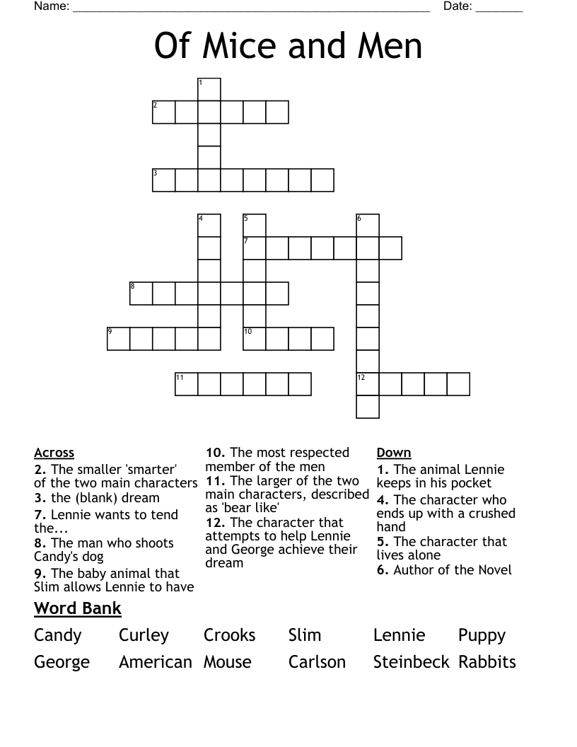Of Mice and Men Crossword - WordMint