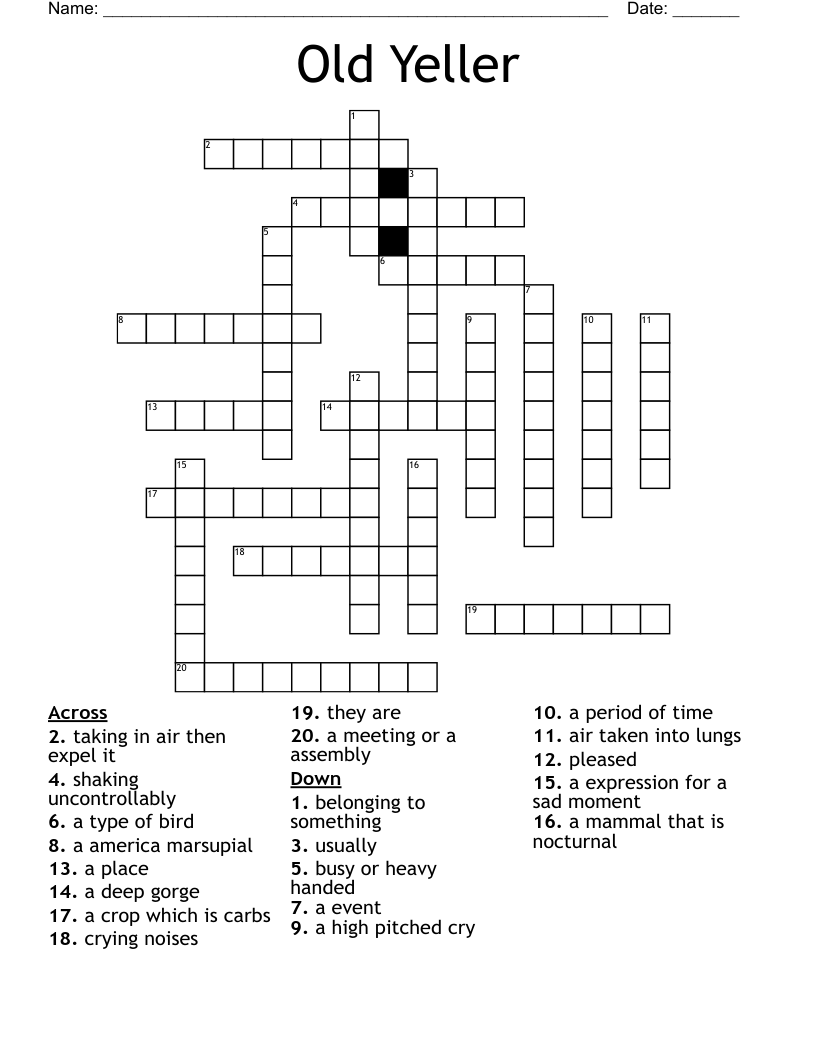 Old Yeller Crossword - WordMint