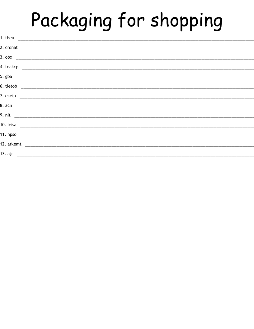 Packaging for shopping Word Scramble - WordMint