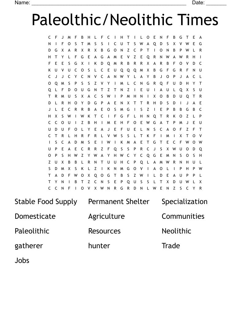 Paleolthic/Neolithic Times Word Search - WordMint