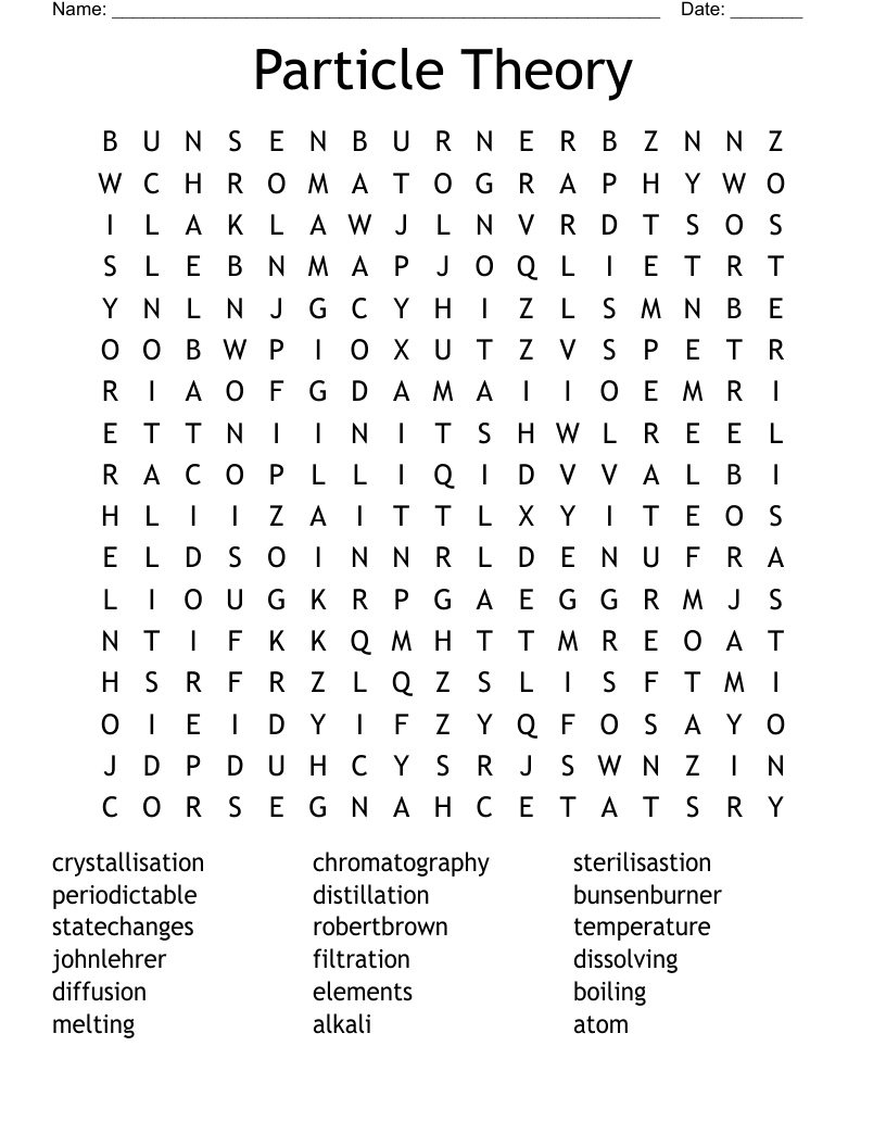 Particle Theory Word Search - WordMint