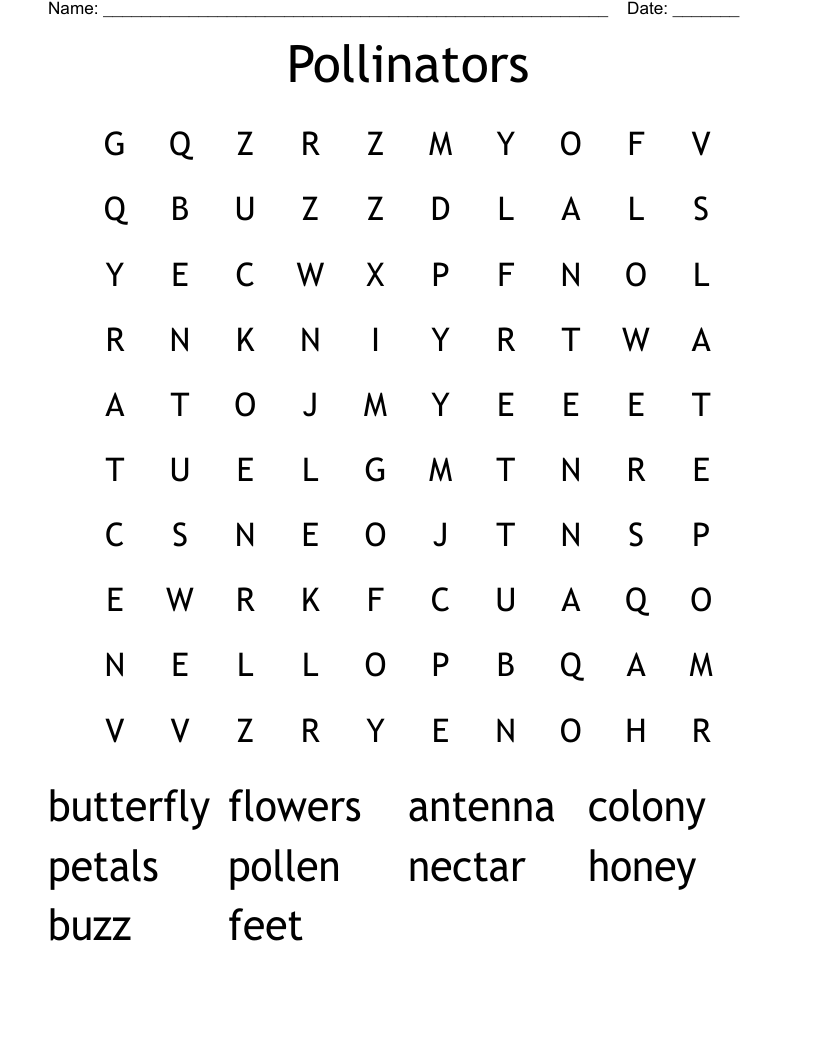 Pollinators Word Search - WordMint