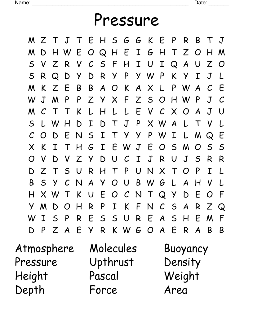 Pressure Word Search - WordMint