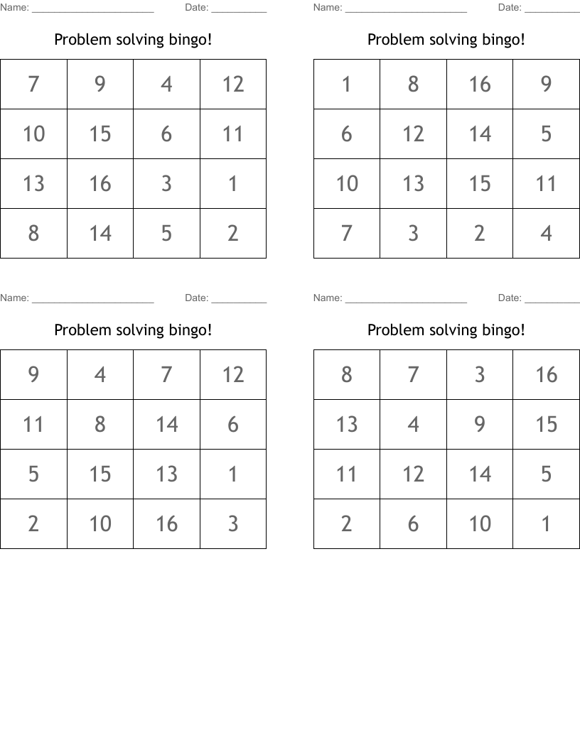 Problem solving bingo! - WordMint