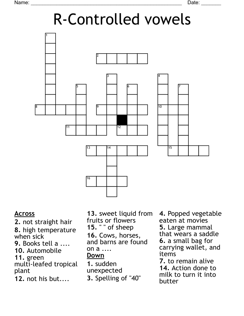R-Controlled vowels Crossword - WordMint