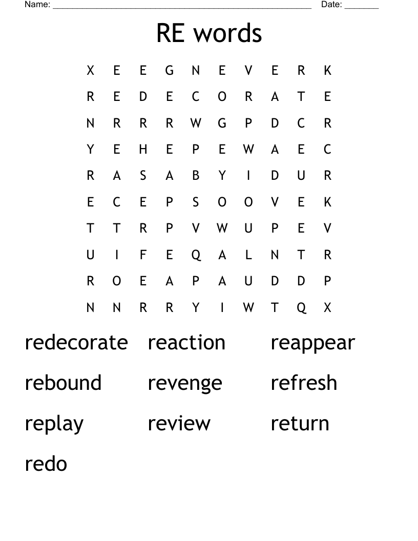 RE words Word Search - WordMint