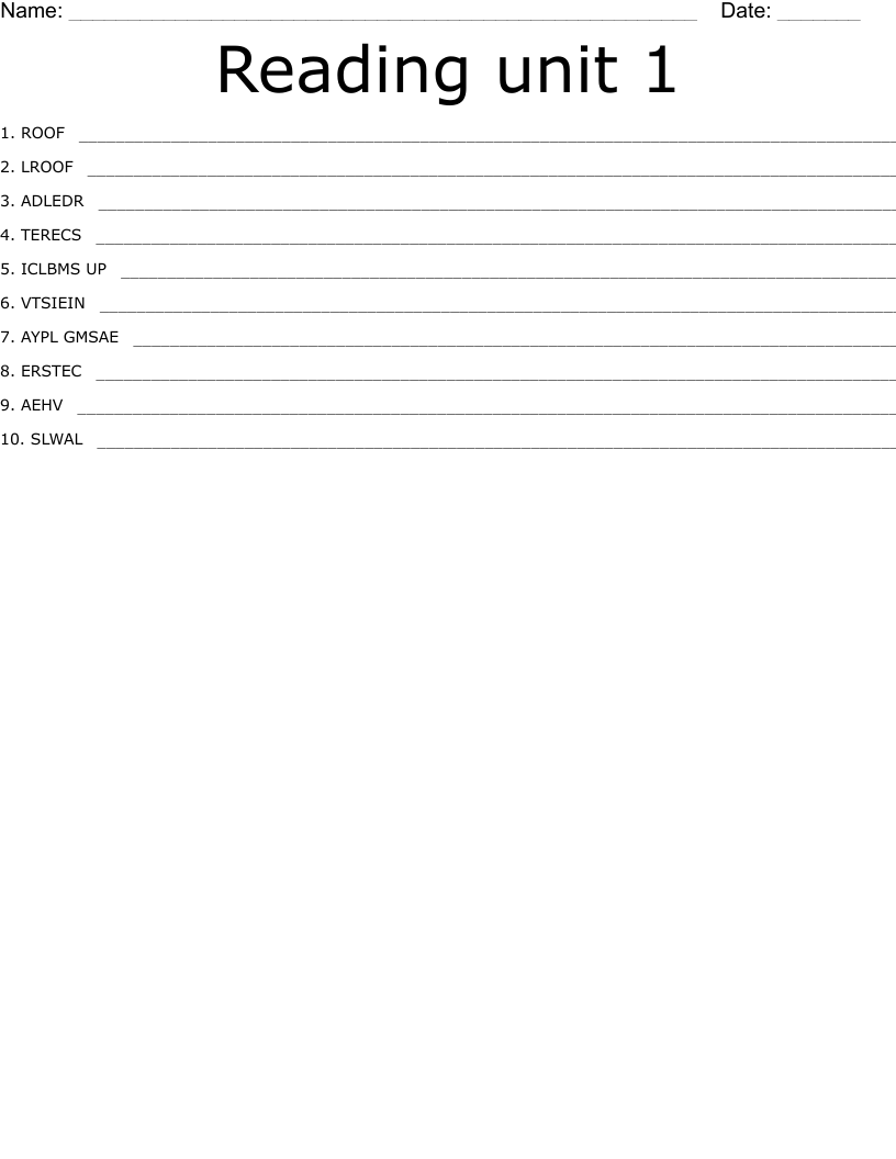 Reading unit 1 Word Scramble - WordMint