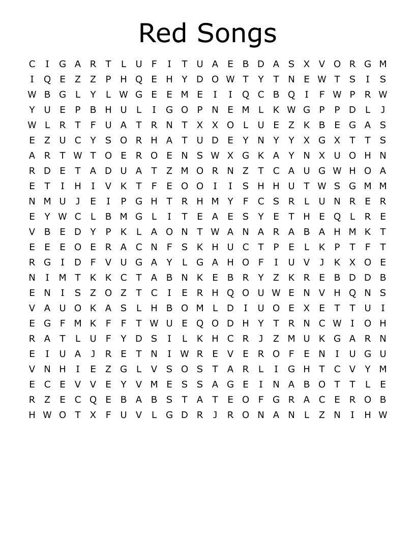 Red Songs Word Search - WordMint