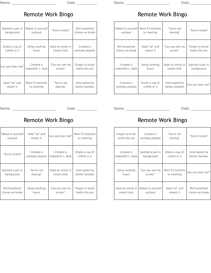 Remote Work Bingo - WordMint