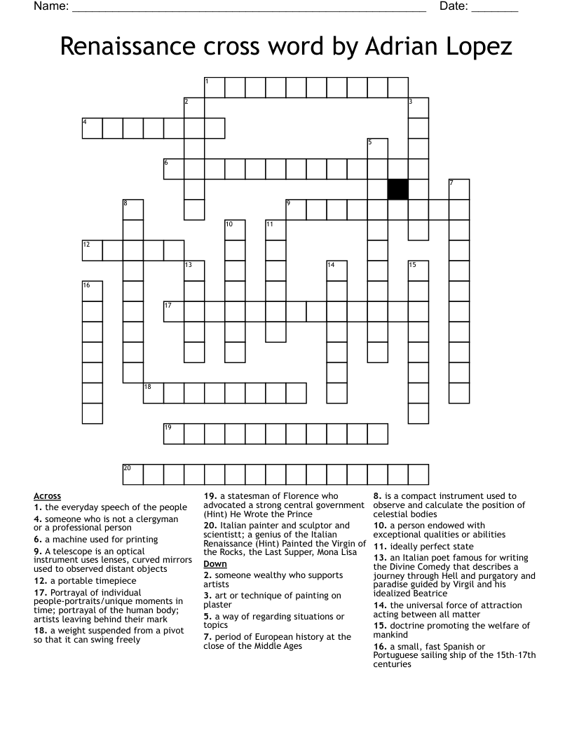 Renaissance cross word by Adrian Lopez - WordMint