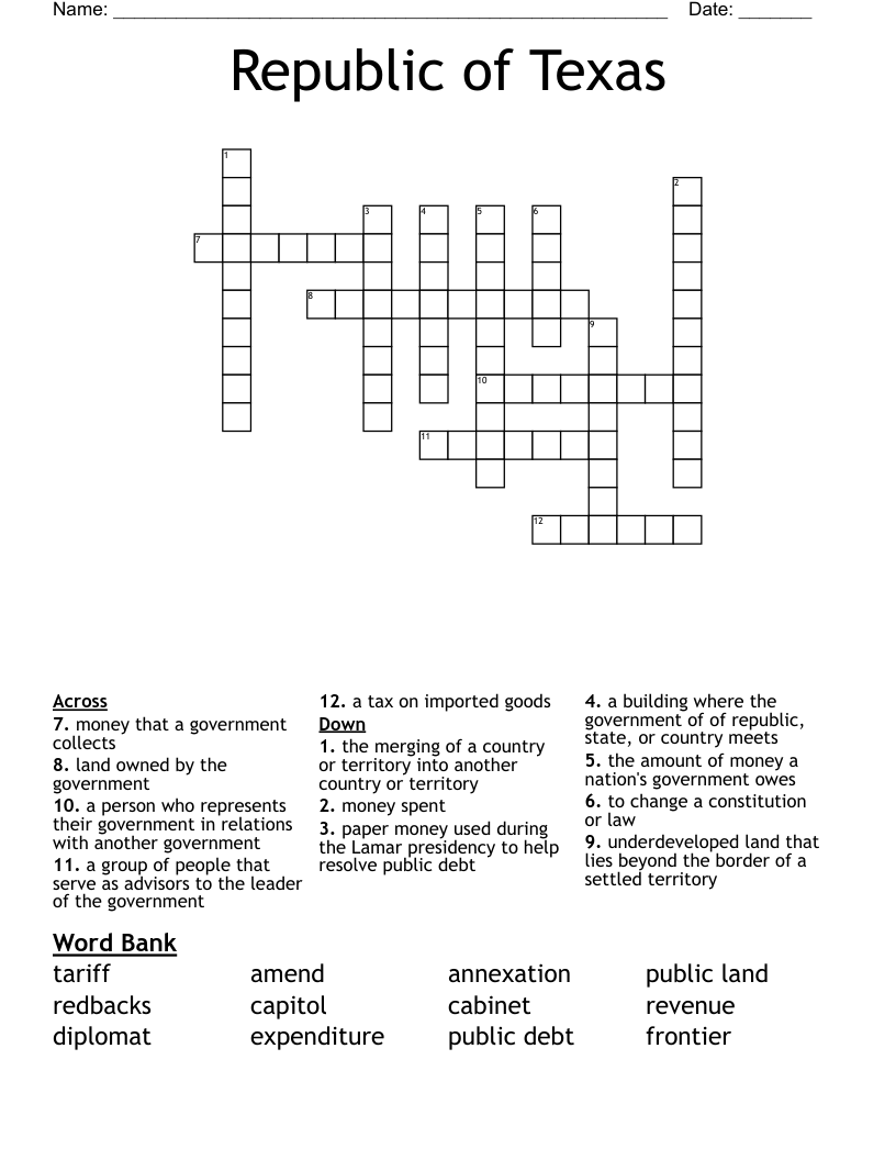 Republic of Texas Crossword - WordMint