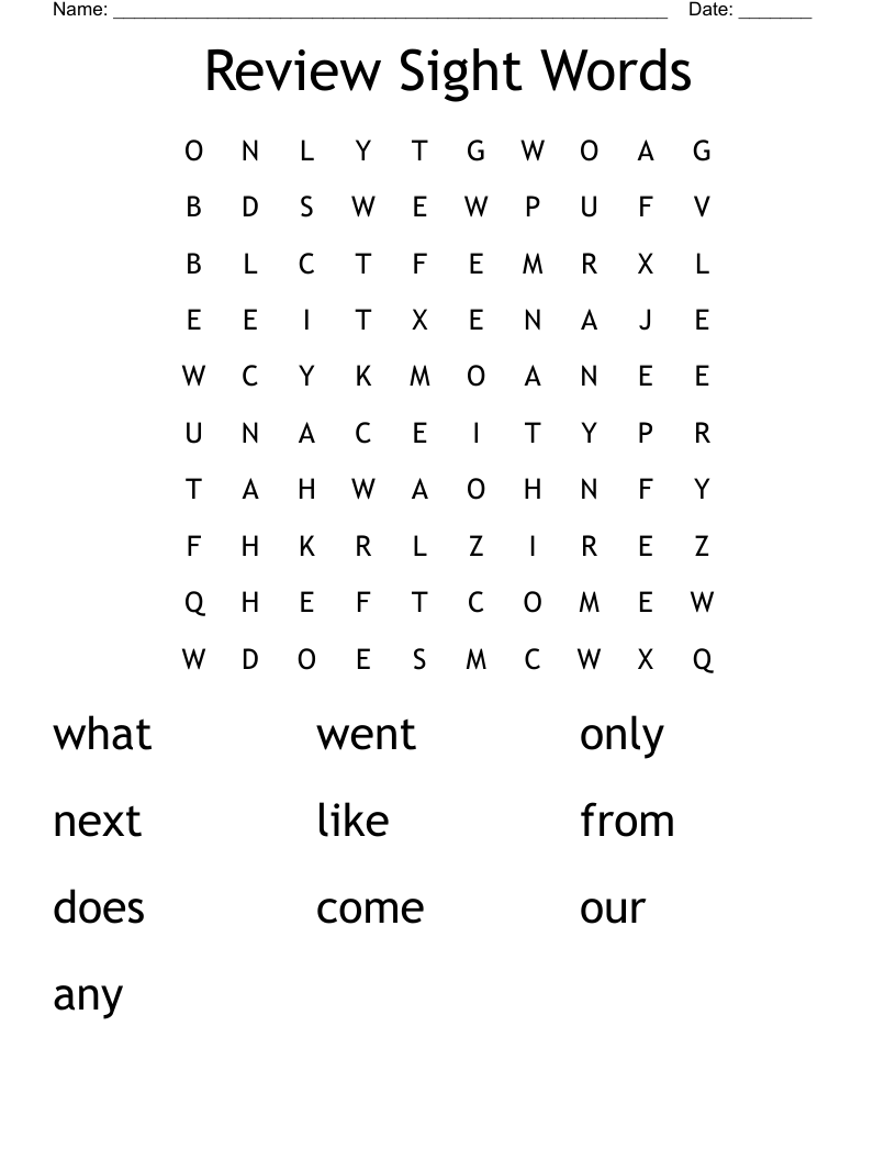 Review Sight Words Word Search - WordMint