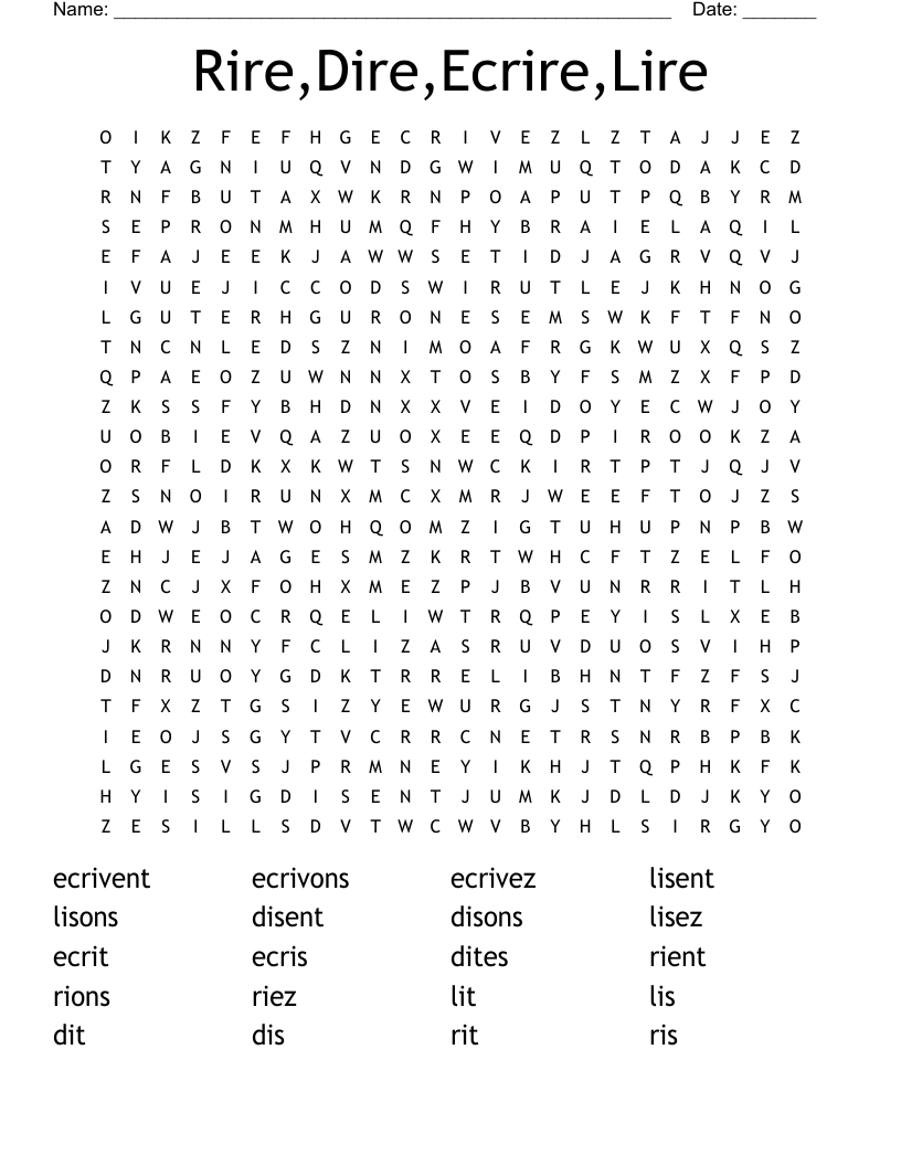 Rire,Dire,Ecrire,Lire Word Search - WordMint