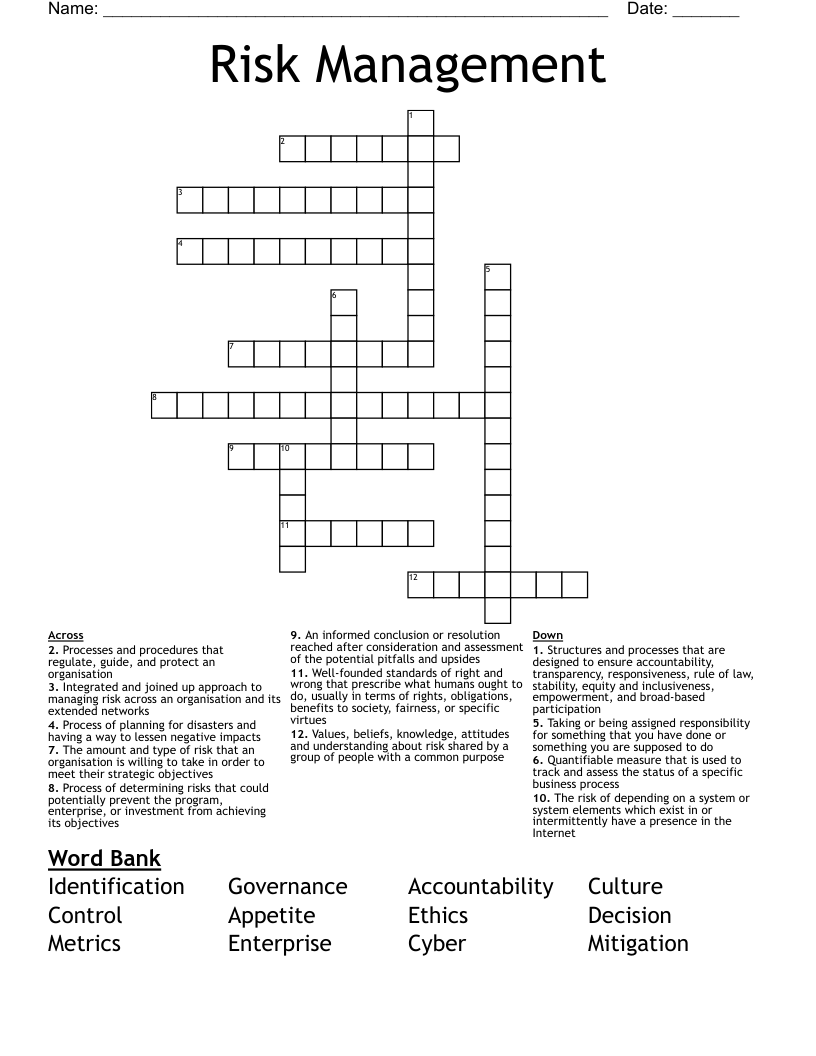 Risk Management Crossword WordMint
