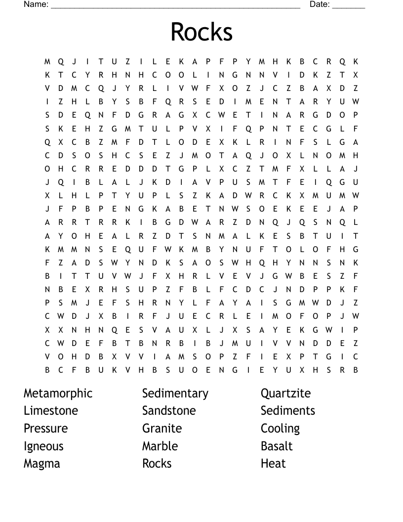 Rocks Word Search - WordMint