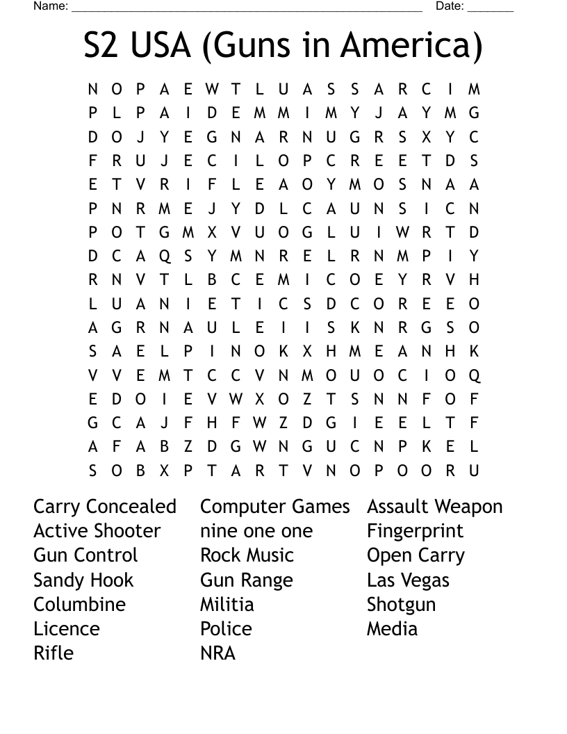 S2 USA (Guns in America) Word Search - WordMint