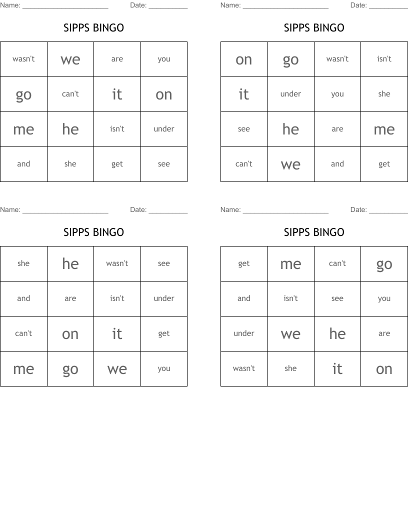 SIPPS BINGO - WordMint