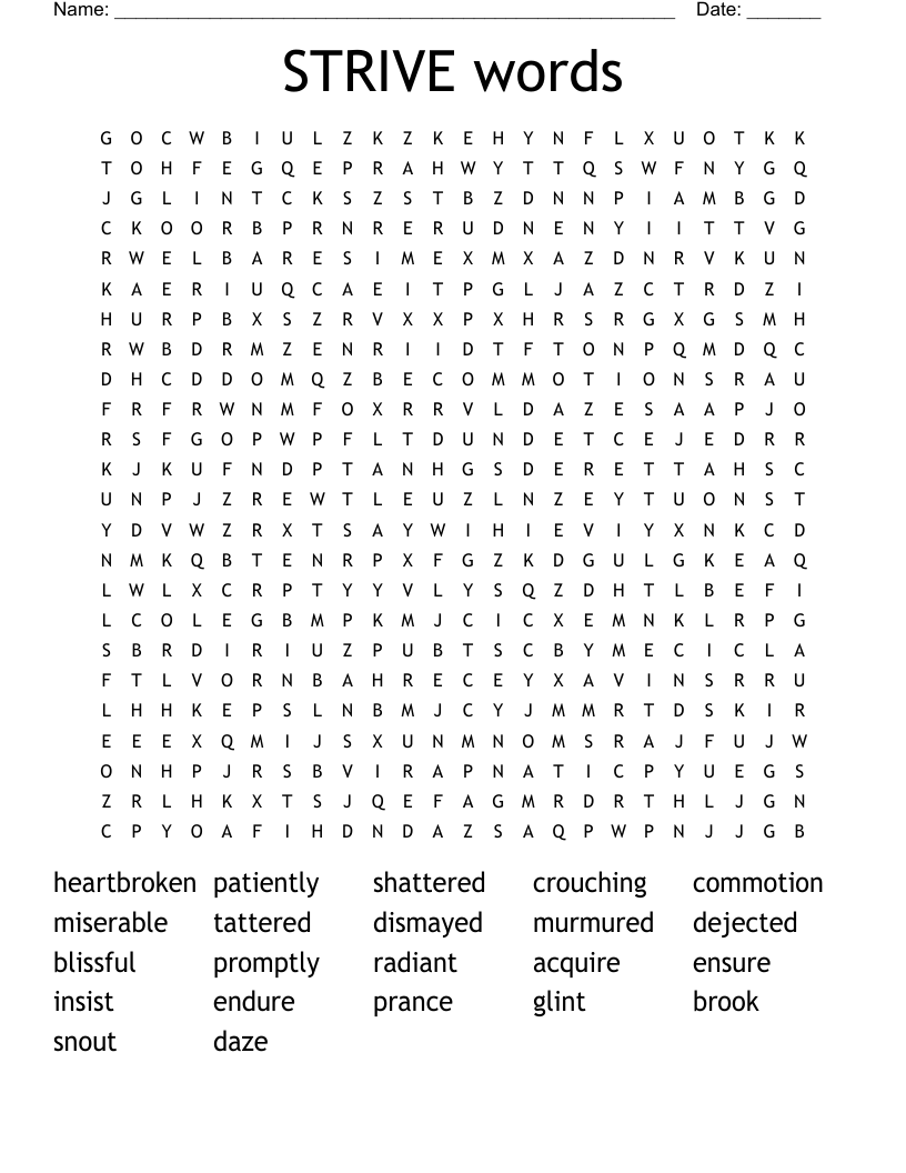 STRIVE words Word Search - WordMint