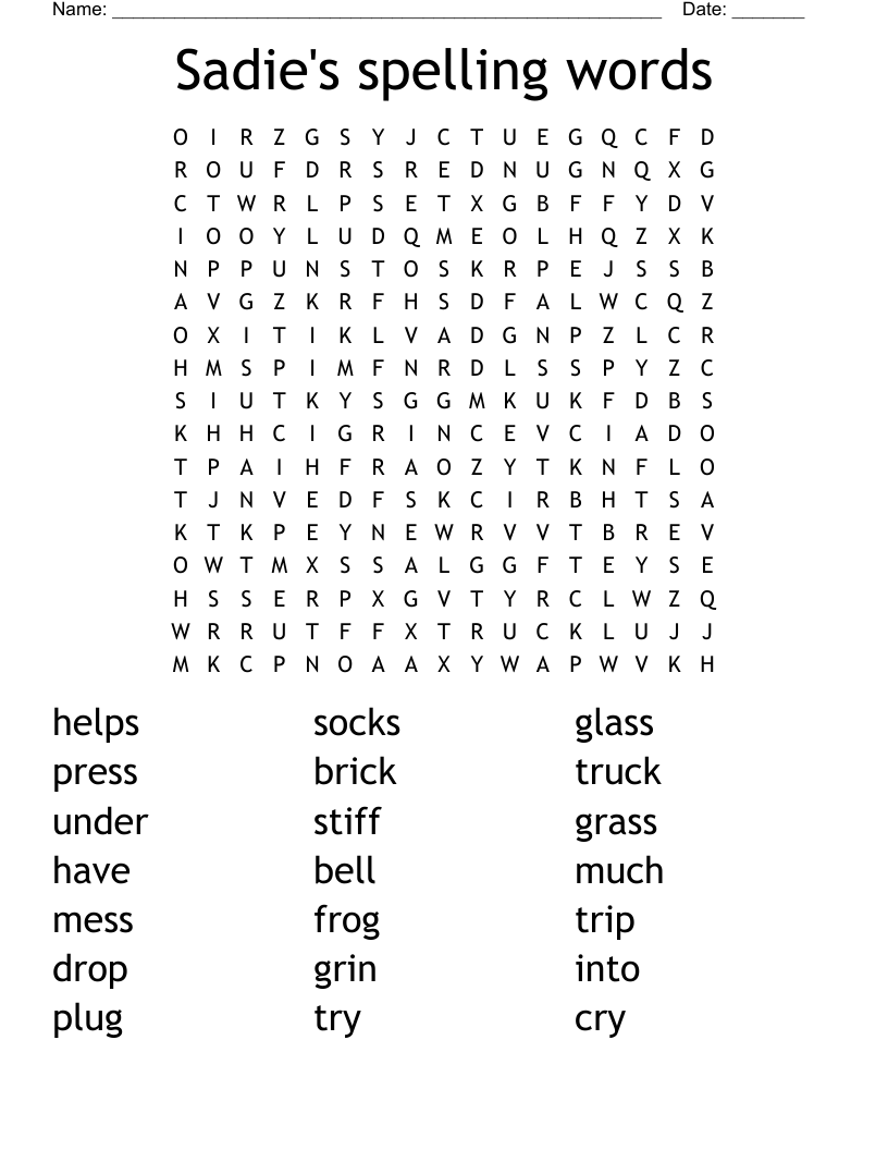 Sadie's spelling words Word Search - WordMint