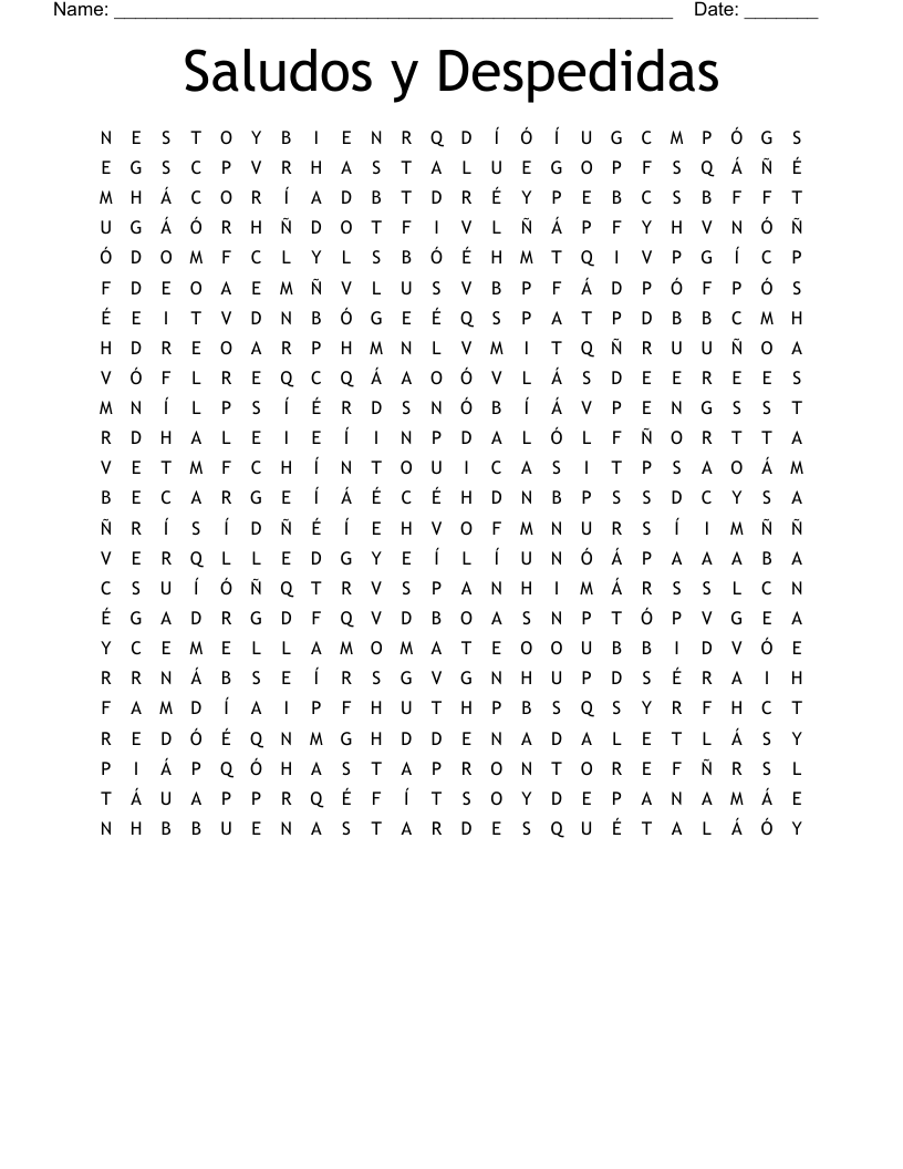 Saludos y Despedidas Word Search - WordMint