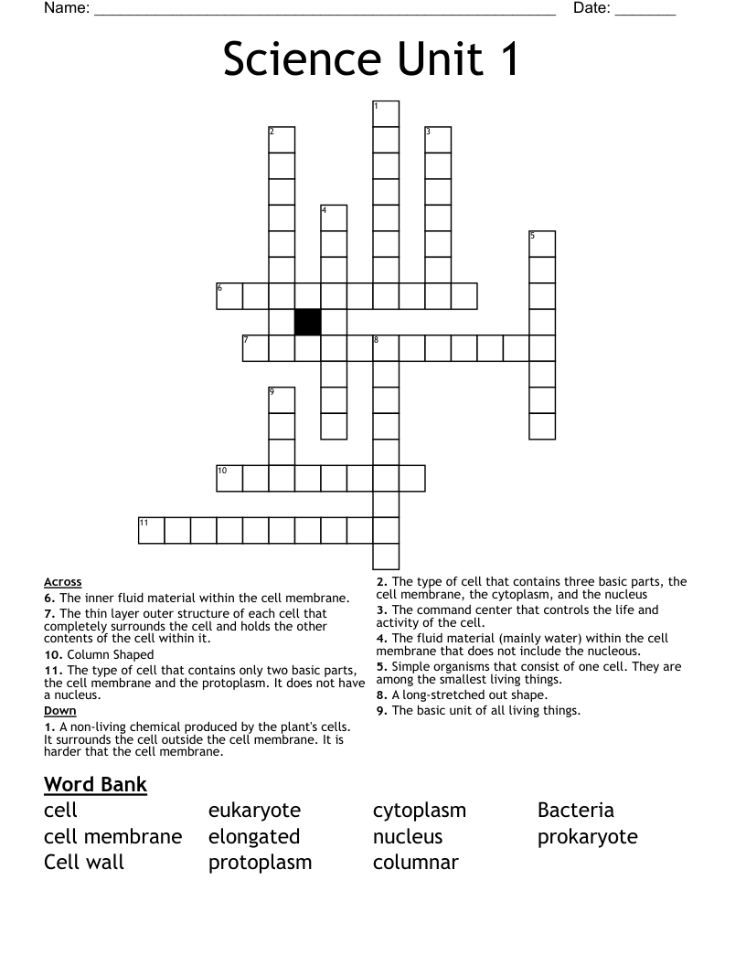 Science Unit 1 Crossword - WordMint