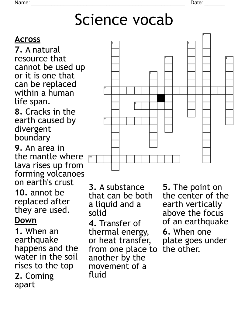 Science vocab Crossword - WordMint
