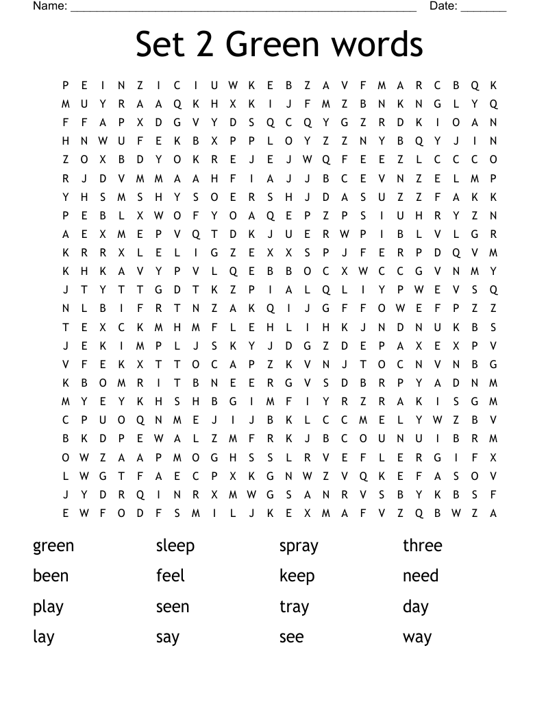Set 2 Green words Word Search - WordMint