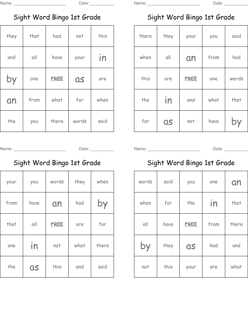 Sight Word Bingo 1st Grade - WordMint