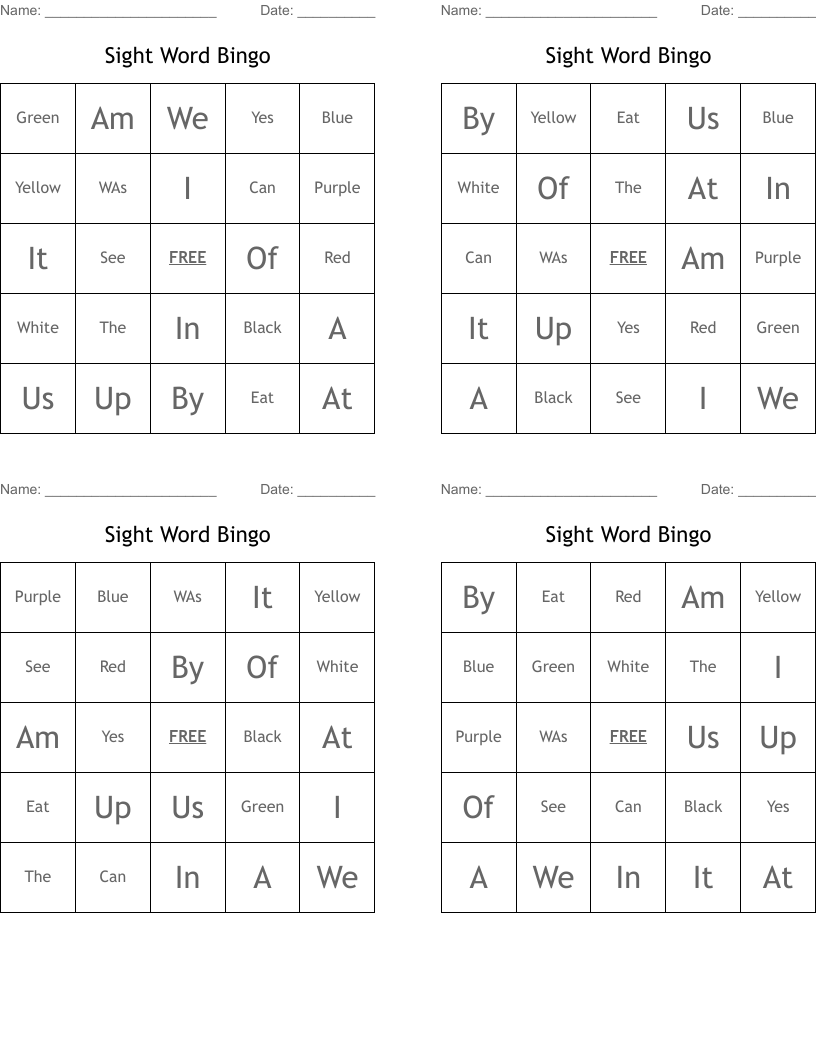 Sight Word Bingo - WordMint
