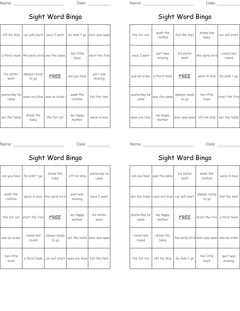 Sight Word Bingo - WordMint