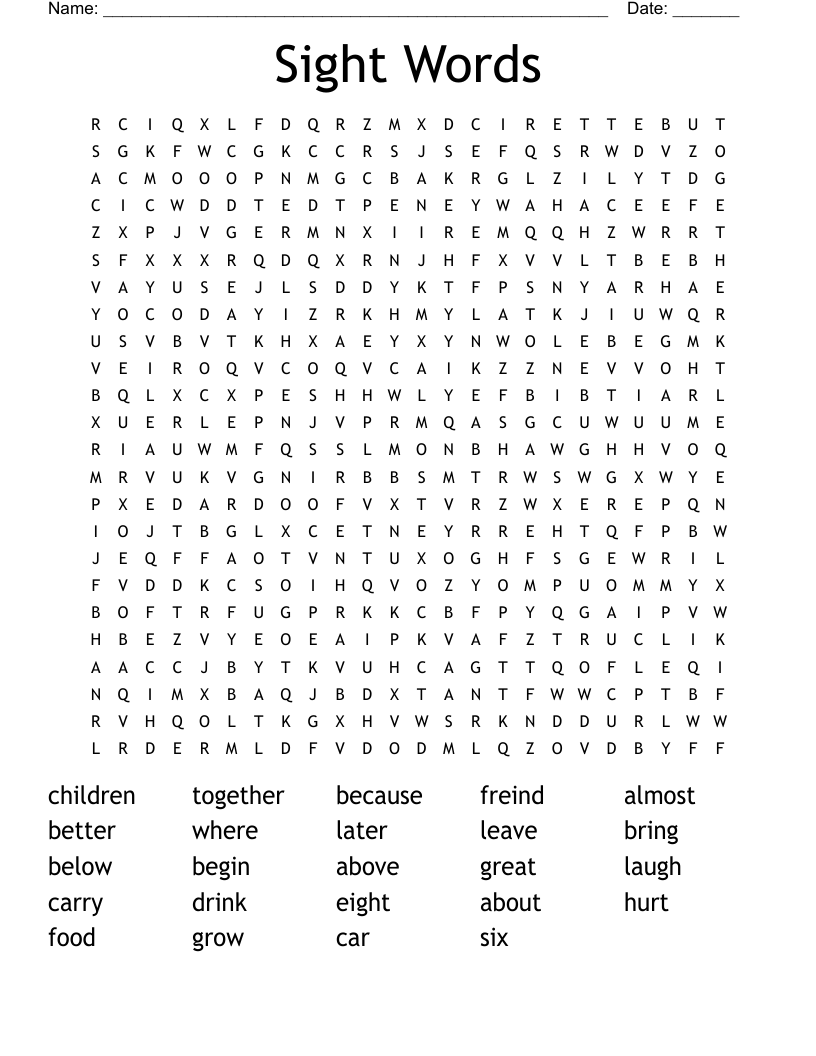 Sight Words Word Search - WordMint