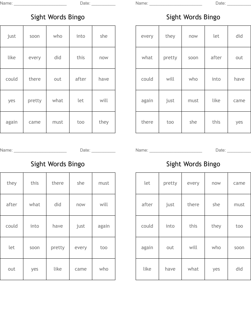 Sight Words Bingo - WordMint