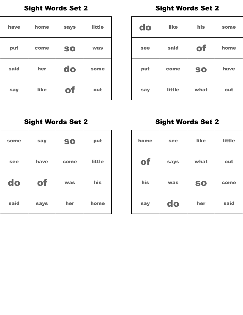 Sight Words Set 2 Bingo Cards - WordMint