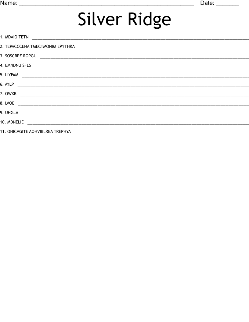 Silver Ridge Word Scramble - WordMint