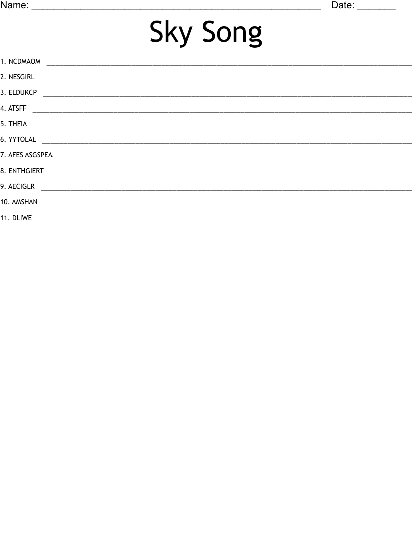Sky Song Word Scramble - WordMint