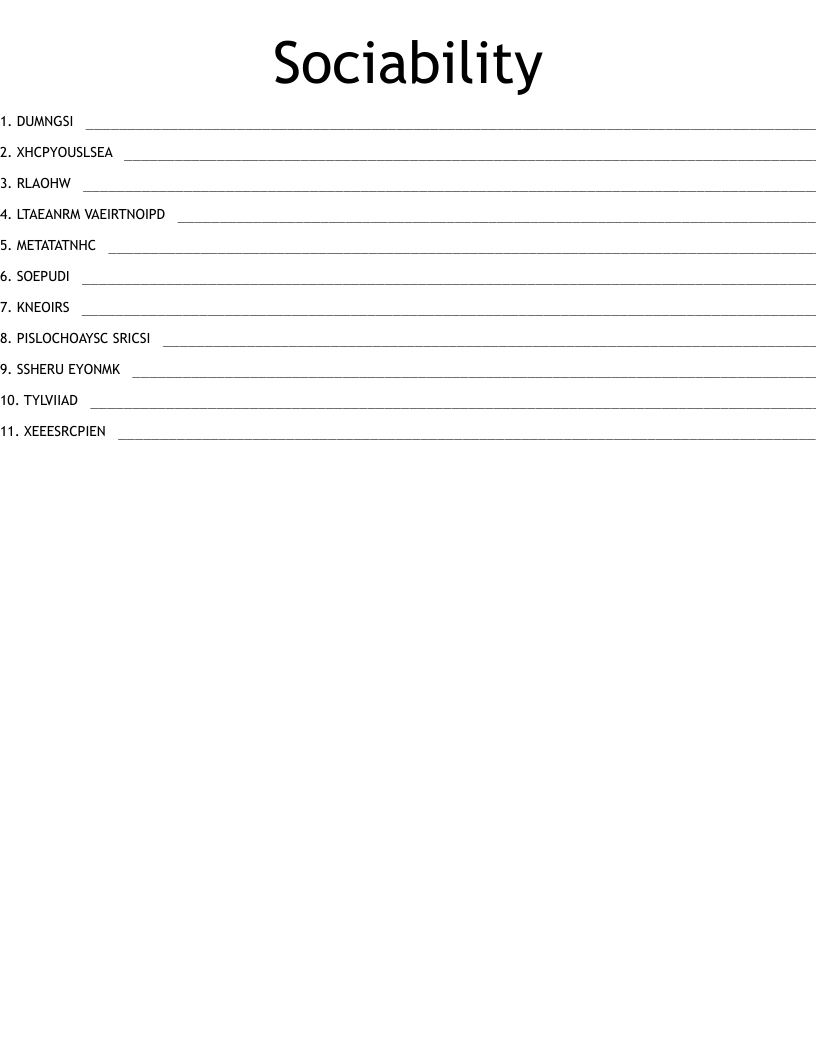 Sociability Word Scramble - WordMint