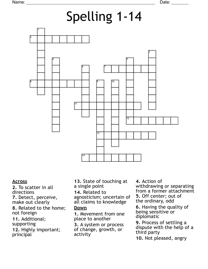 Spelling 1-14 Crossword - WordMint