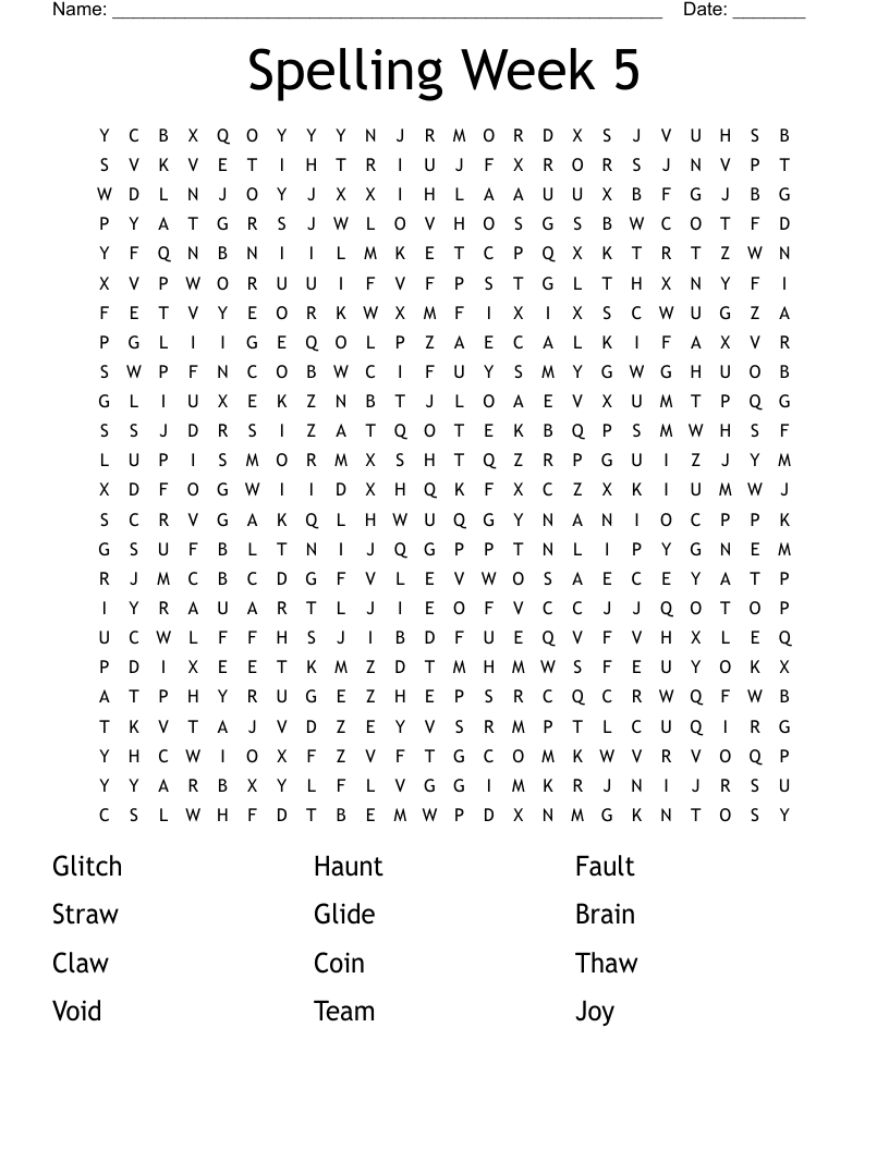 Spelling Week 5 Word Search - WordMint
