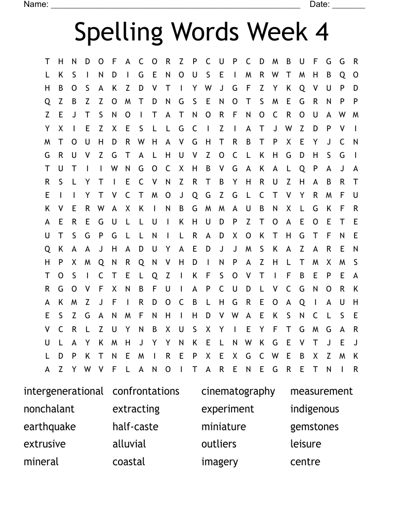 Spelling Words Week 4 Word Search - WordMint